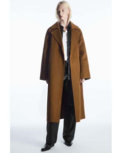 COS Belted Double-faced Wool Coat in Brown | Lyst
