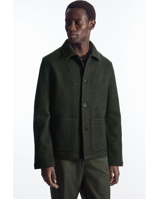 COS Knitted-collar Wool Workwear Jacket in Green for Men | Lyst