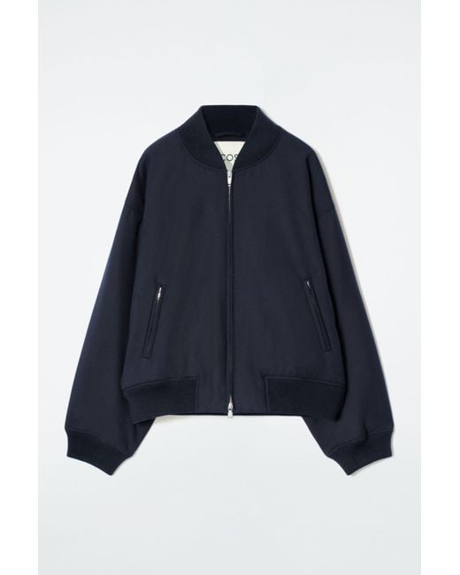 COS Oversized Wool Bomber Jacket in Blue | Lyst