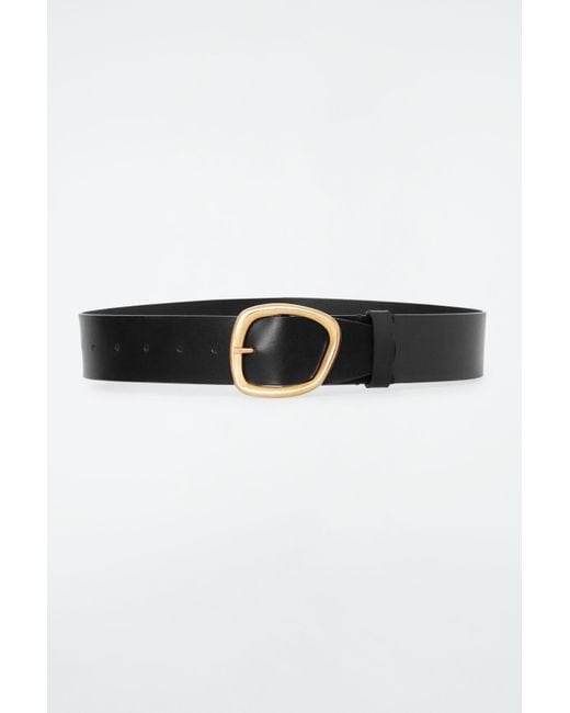 COS Asymmetric-buckle Leather Belt in Black | Lyst