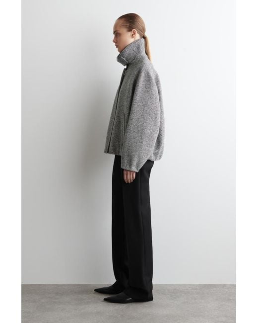 COS Wool-Tweed Funnel-Neck Jacket in Grey | Lyst UK