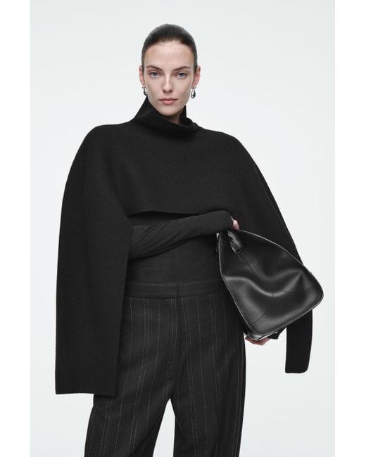 COS Cropped Boiled-wool Hybrid Cape in Black | Lyst