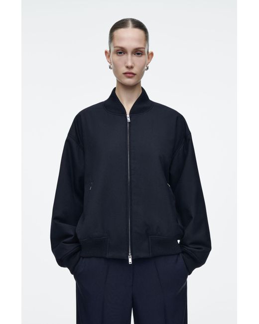 COS Oversized Wool Bomber Jacket in Blue | Lyst