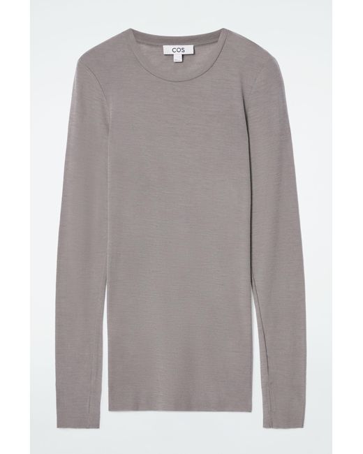 COS Crew-neck Merino Wool Top in Grey | Lyst UK