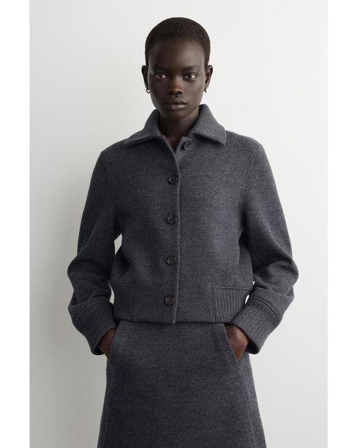 COS Ribbed-Collar Boiled Merino Wool Jacket in Blue | Lyst