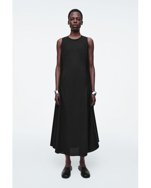 COS Paneled Gathered-side Midi Dress in Black | Lyst