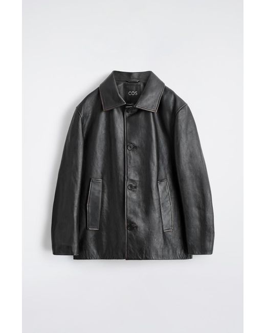 COS Burnished-Leather Jacket in Black for Men | Lyst