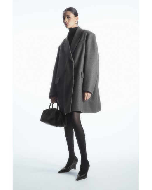 COS Oversized Power-shoulder Wool Coat in Grey | Lyst UK