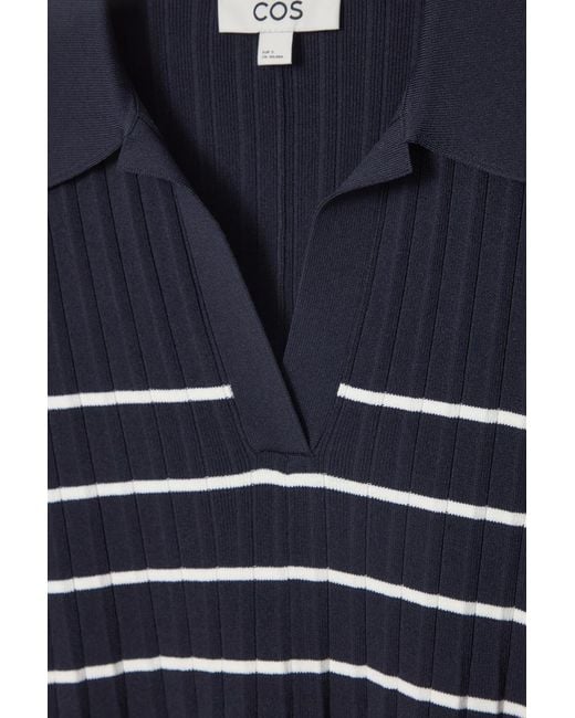 COS Striped Knitted Mini Polo Dress in Blue | Lyst UK