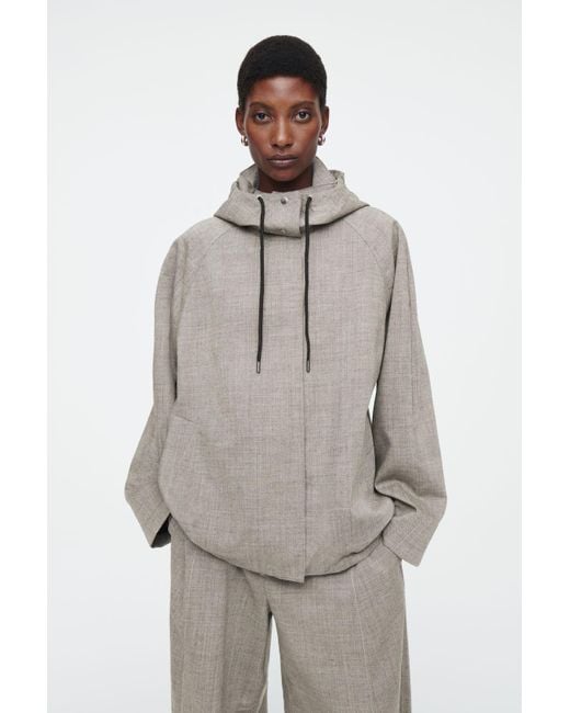 COS Hooded Wool Utility Jacket in White | Lyst