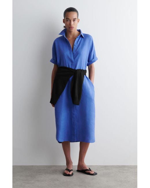 COS Linen Maxi Shirt Dress in Blue | Lyst