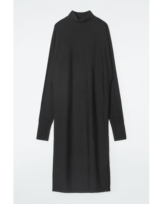 COS The Funnel-neck Merino Wool Dress in Black | Lyst