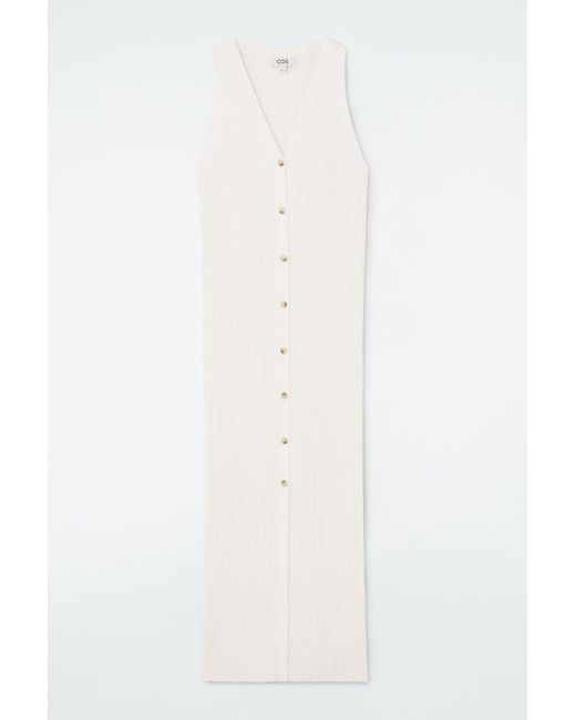 COS Buttoned Rib-knit Maxi Dress in White | Lyst
