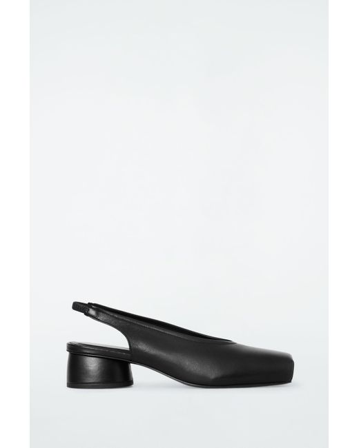 COS Square-toe Leather Heeled Ballet Pumps in Black | Lyst
