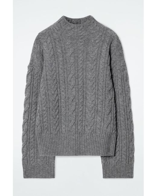 COS Cable-knit Wool Funnel-neck Sweater in Gray | Lyst