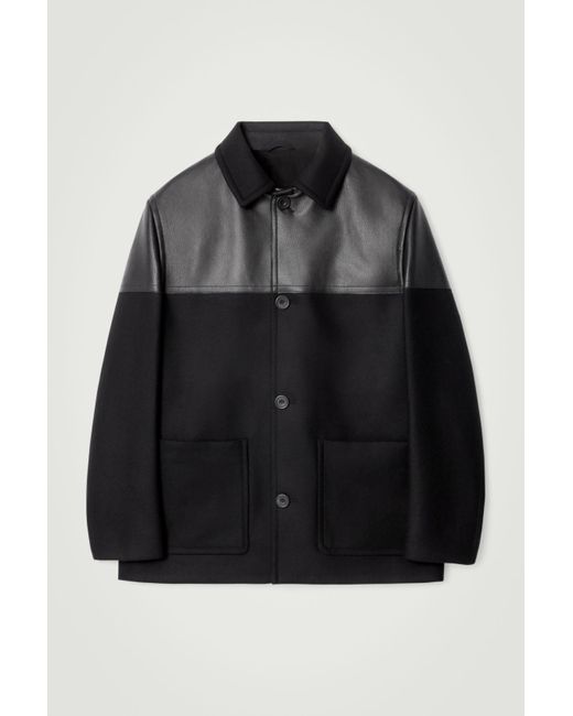 COS Leather-paneled Donkey Jacket in Black for Men | Lyst