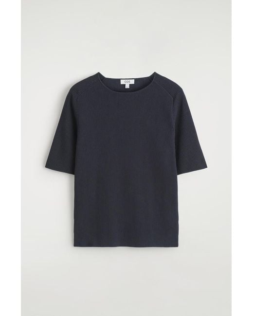 COS Ribbed-Knit Boat-Neck T-Shirt in Blue for Men | Lyst