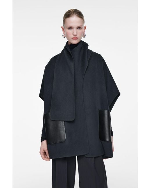 COS Double-faced Wool Scarf Cape in Blue | Lyst