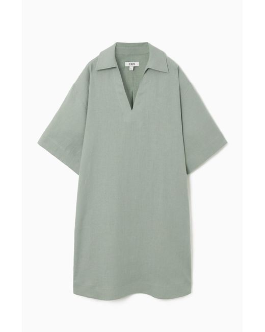 COS Open-collar Linen Shirt Dress in Green | Lyst UK