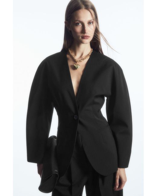 COS Sculpted Collarless Wool Blazer in Black | Lyst