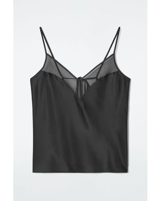 COS Sheer-panel Silk Cami Top in Black | Lyst