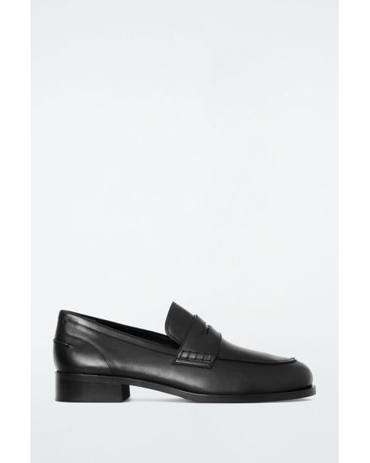 COS Pintucked Leather Penny Loafers in Black | Lyst