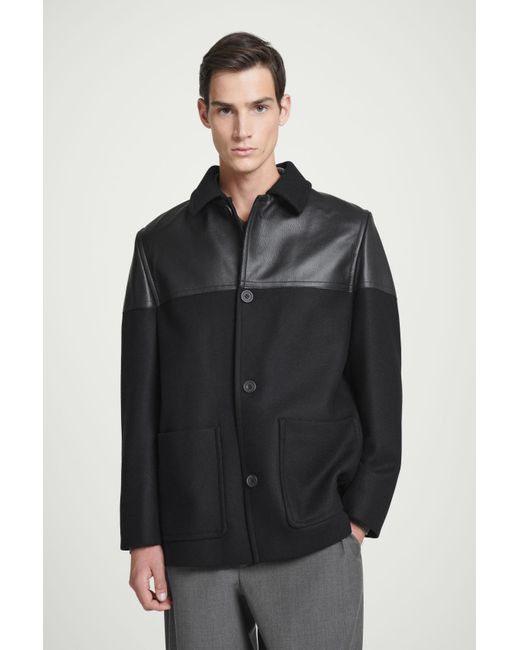 COS Leather-paneled Donkey Jacket in Black for Men | Lyst