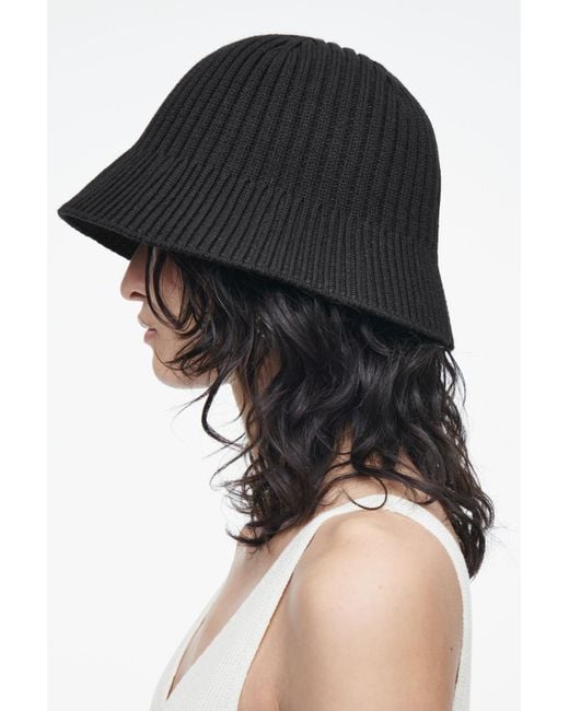 COS Ribbed-knit Bucket Hat in Black | Lyst