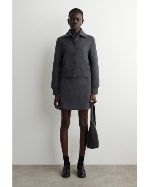 COS Ribbed-Collar Boiled Merino Wool Jacket in Blue | Lyst
