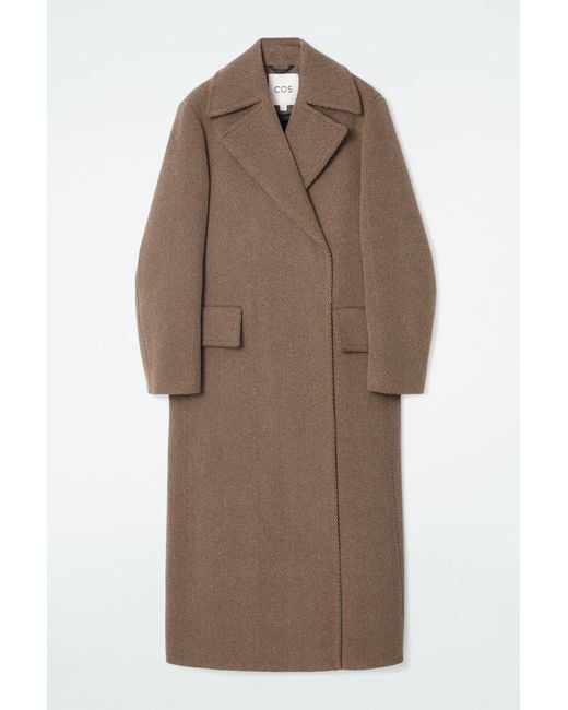 COS Tailored Herringbone Wool Coat in Brown | Lyst UK