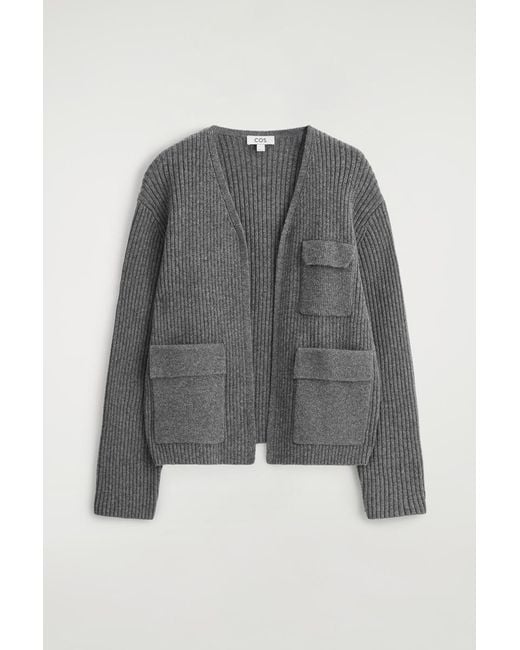 COS Ribbed Merino Wool Utility Sweater in Grey | Lyst UK