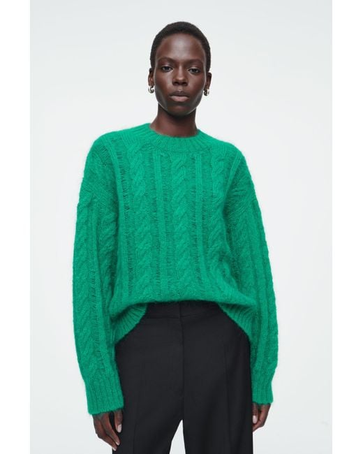 COS Cable-knit Mohair Sweater in Green | Lyst