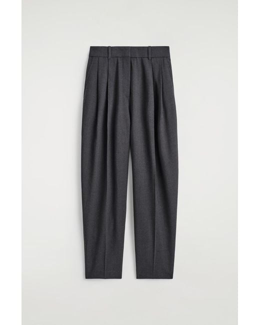 COS Pleated Wool-Blend Barrel-Leg Trousers in Grey | Lyst UK