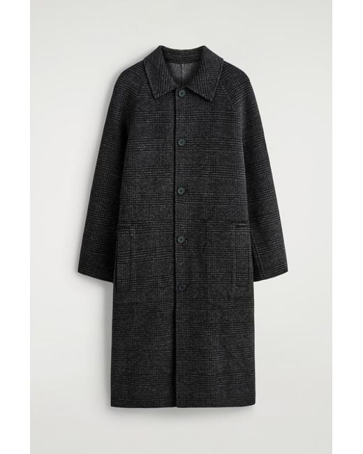 COS Reversible Checked Herringbone Wool Coat in Black for Men | Lyst