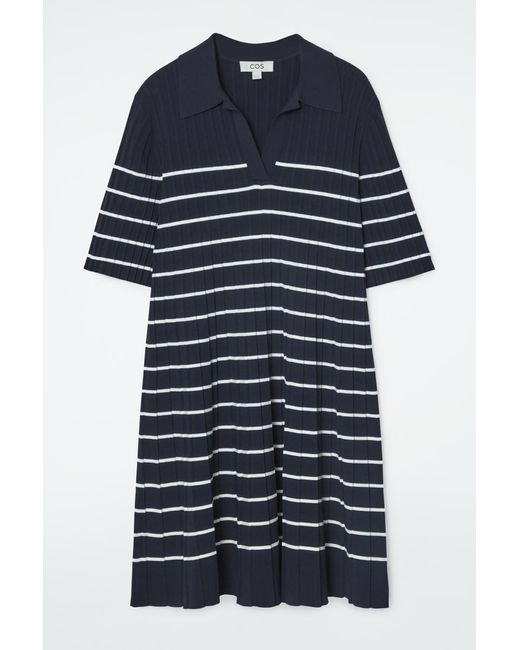 COS Striped Knitted Mini Polo Dress in Blue | Lyst UK