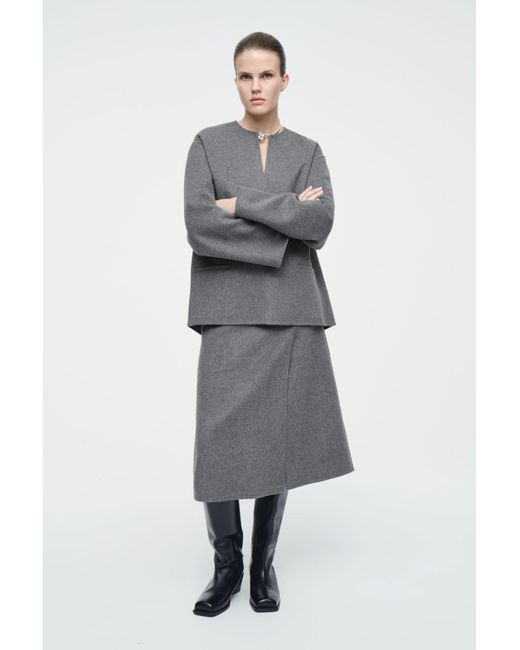 COS Double-faced Wool Midi Skirt in Gray | Lyst