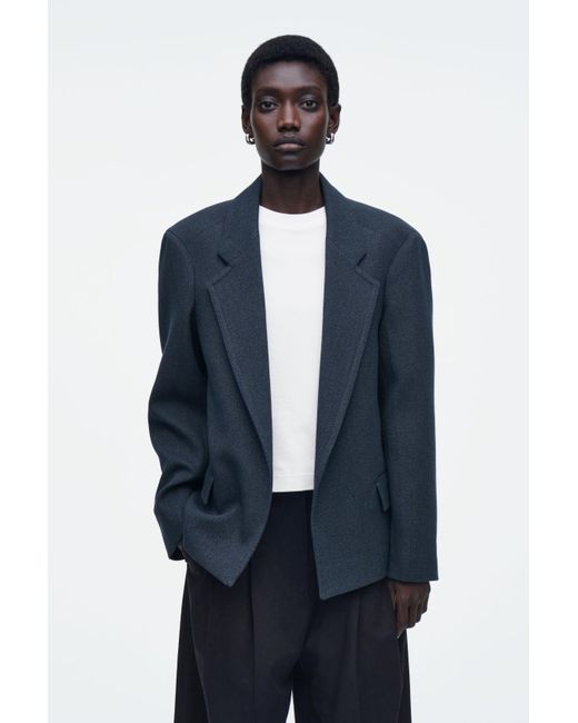 COS Oversized EXAGGERATED-SHOULDER Denim-look Blazer in Blue | Lyst