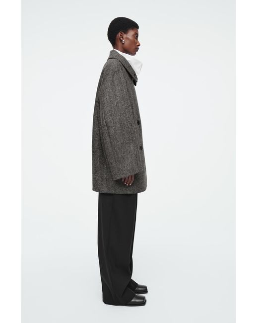 COS Oversized Double-breasted Wool Pea Coat in Gray | Lyst