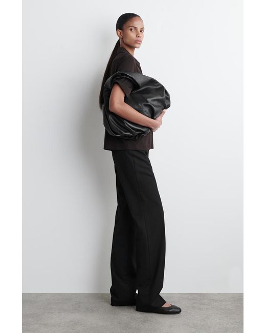 COS Leather Ballerina Flats in Black | Lyst