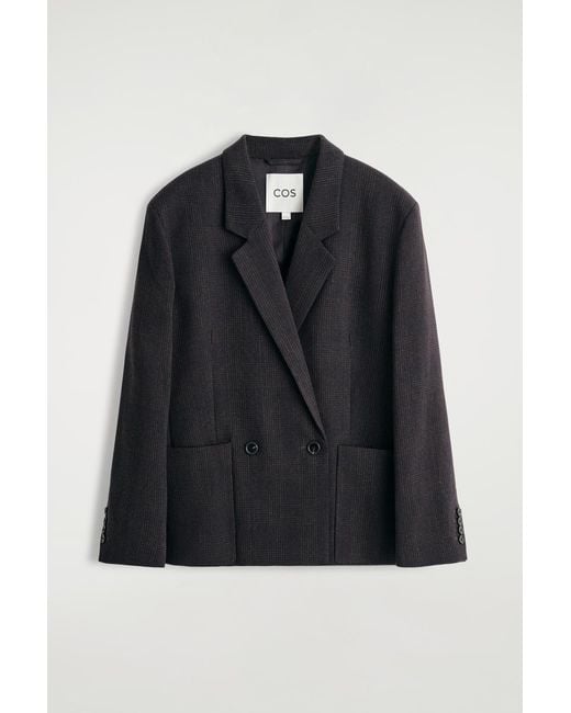 COS Checked Double-Breasted Blazer in Black | Lyst UK