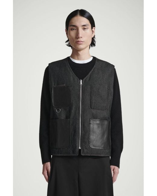 COS Reversible Denim Utility Vest in Black for Men | Lyst