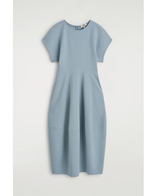 COS Sculpted Cotton Midi Dress in Blue | Lyst UK