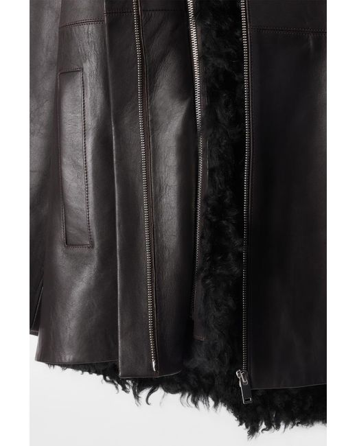 COS Shearling-lined Nappa Hooded Jacket in Black | Lyst UK