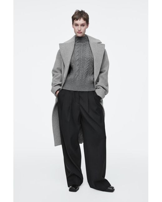 COS Cable-knit Wool Funnel-neck Sweater in Grey | Lyst UK