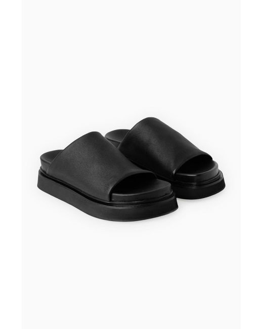 COS Leather Platform Slides in Black | Lyst