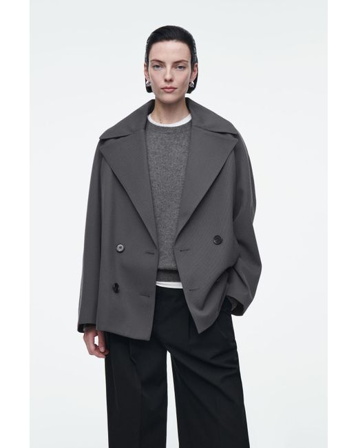 COS Double-breasted Wool-blend Jacket in Gray | Lyst