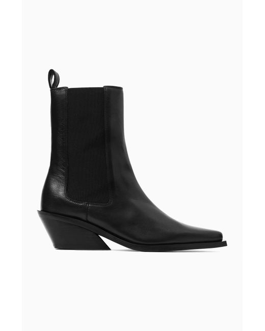 COS Leather Cowboy Chelsea Boots in Black | Lyst
