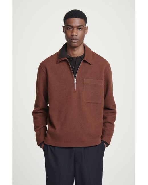COS Half-zip Boiled-wool Sweater in Red for Men | Lyst