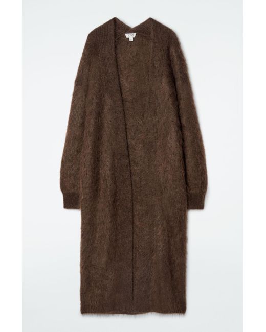 COS Textured Mohair-blend Maxi Cardigan in Brown | Lyst