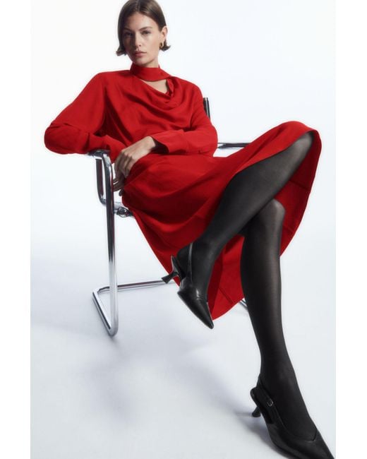 COS Scarf-detail Draped Midi Dress in Red | Lyst